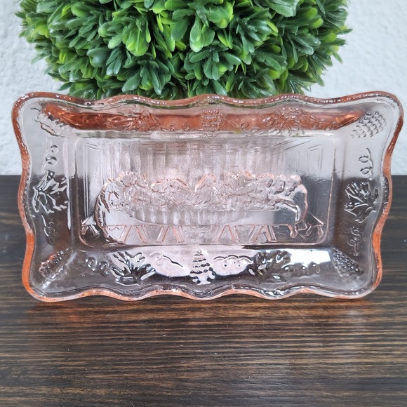 Bath | Vintage Pink Glass Tray The Last Supper Embossed Decorative ...